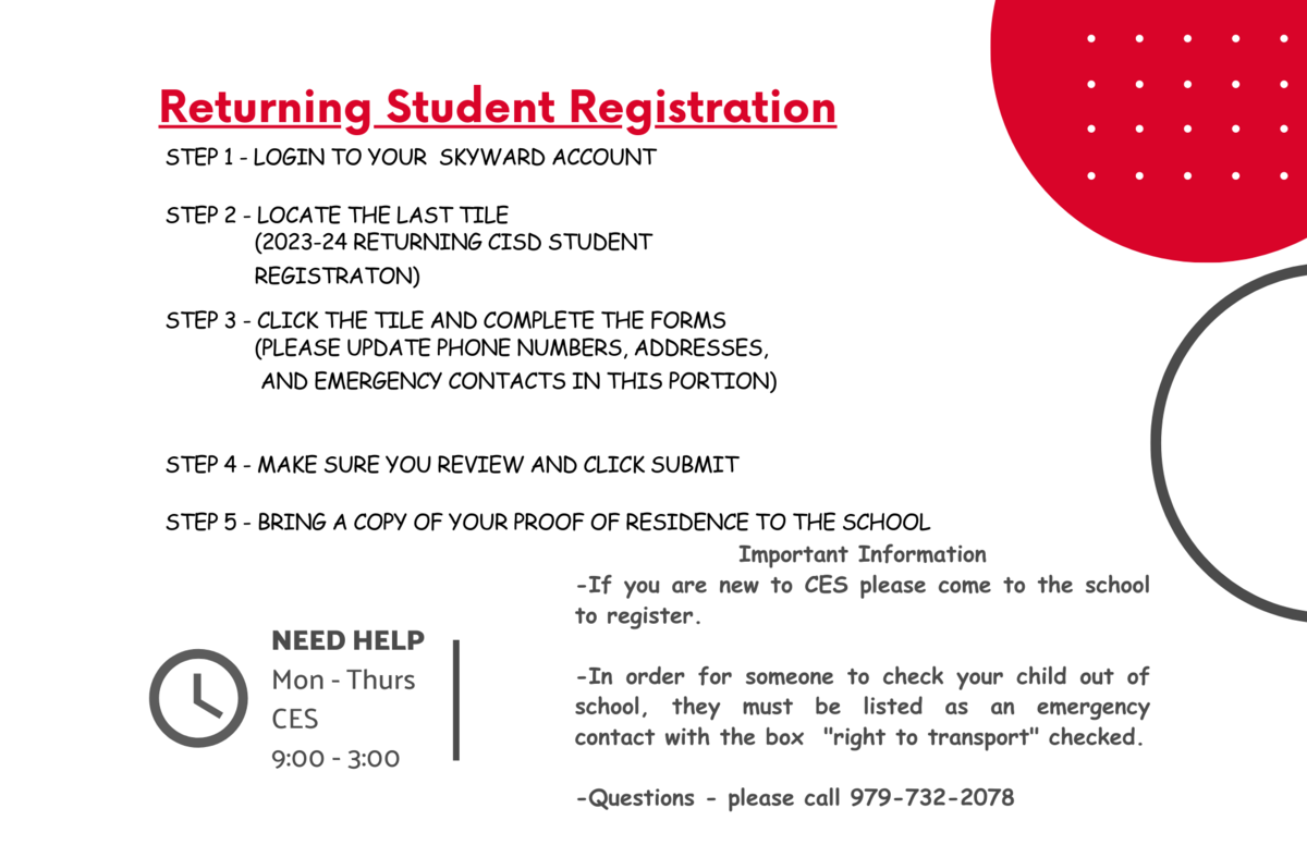 Returning Student Registration | Columbus Elementary School