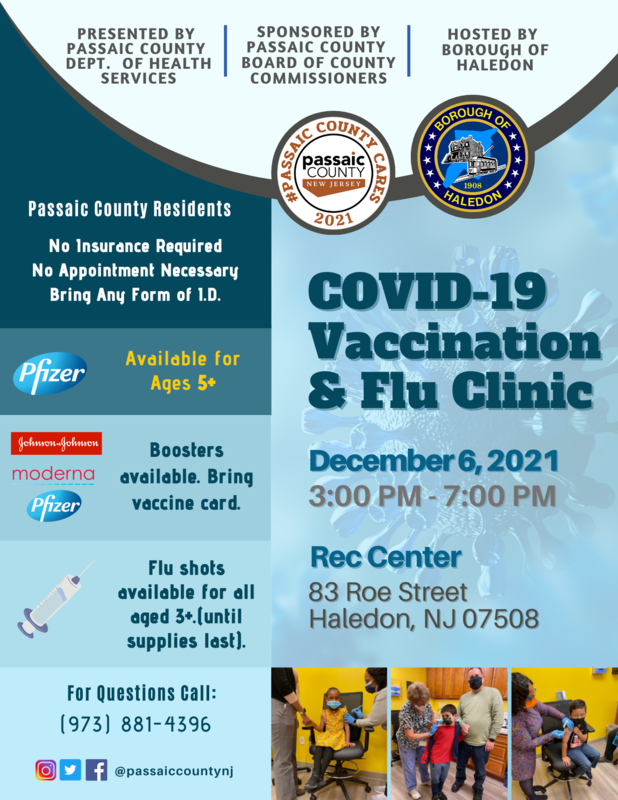 COVID-19 and Flu Vaccine Clinic At Haledon Rec Center 12/06/21 ...