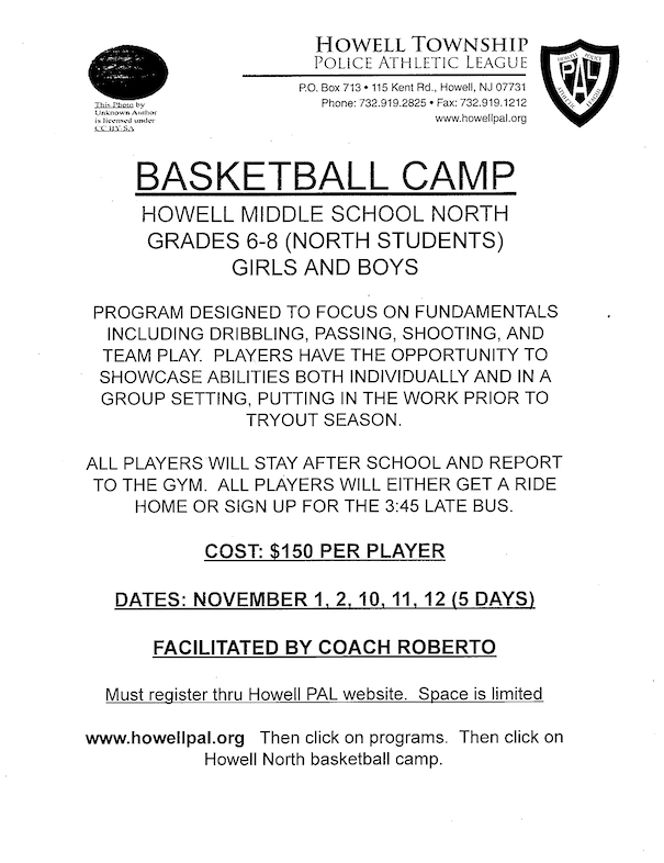 Howell PAL Middle School North Basketball Clinic | Howell Township ...