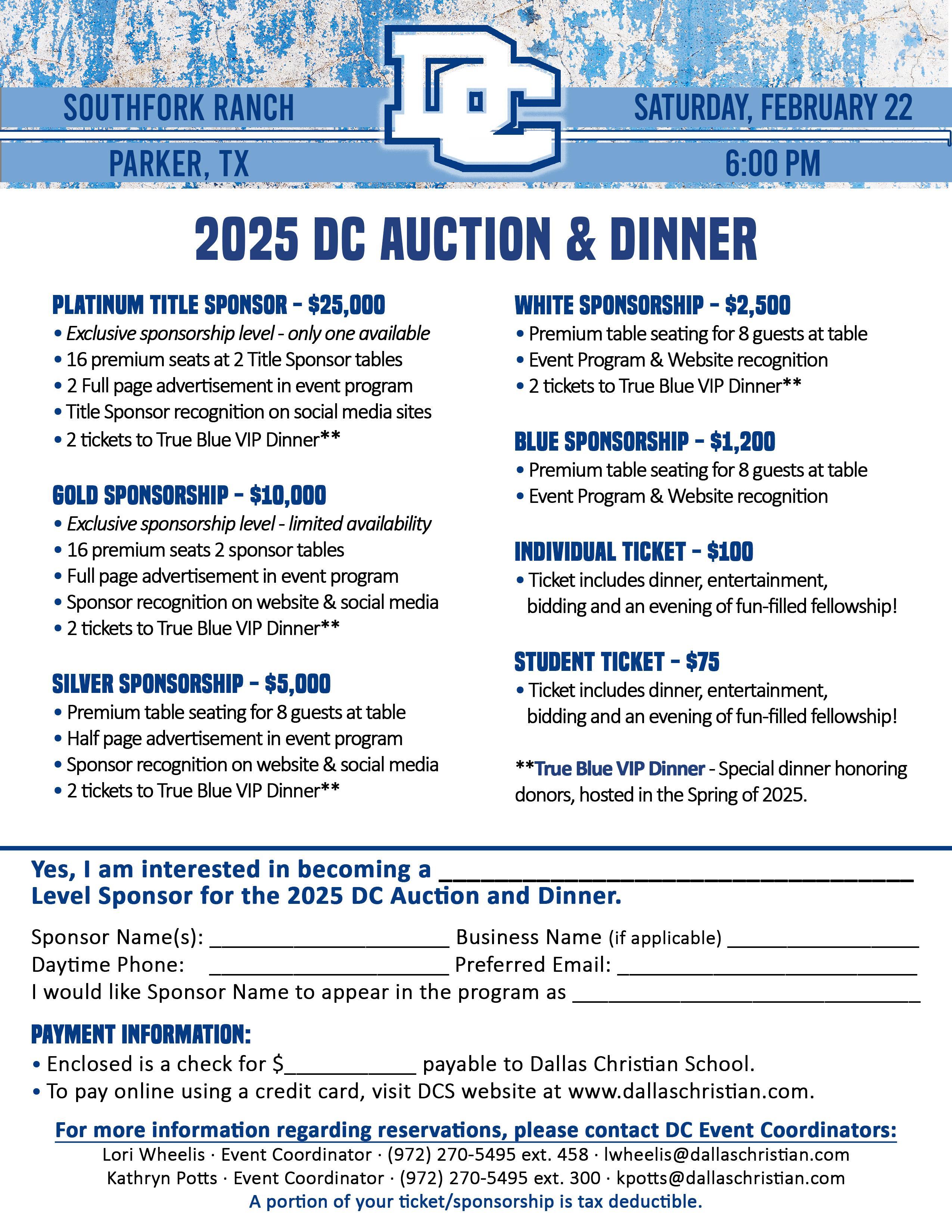 2025 DC Auction and Dinner – Upcoming Events – Dallas Christian School