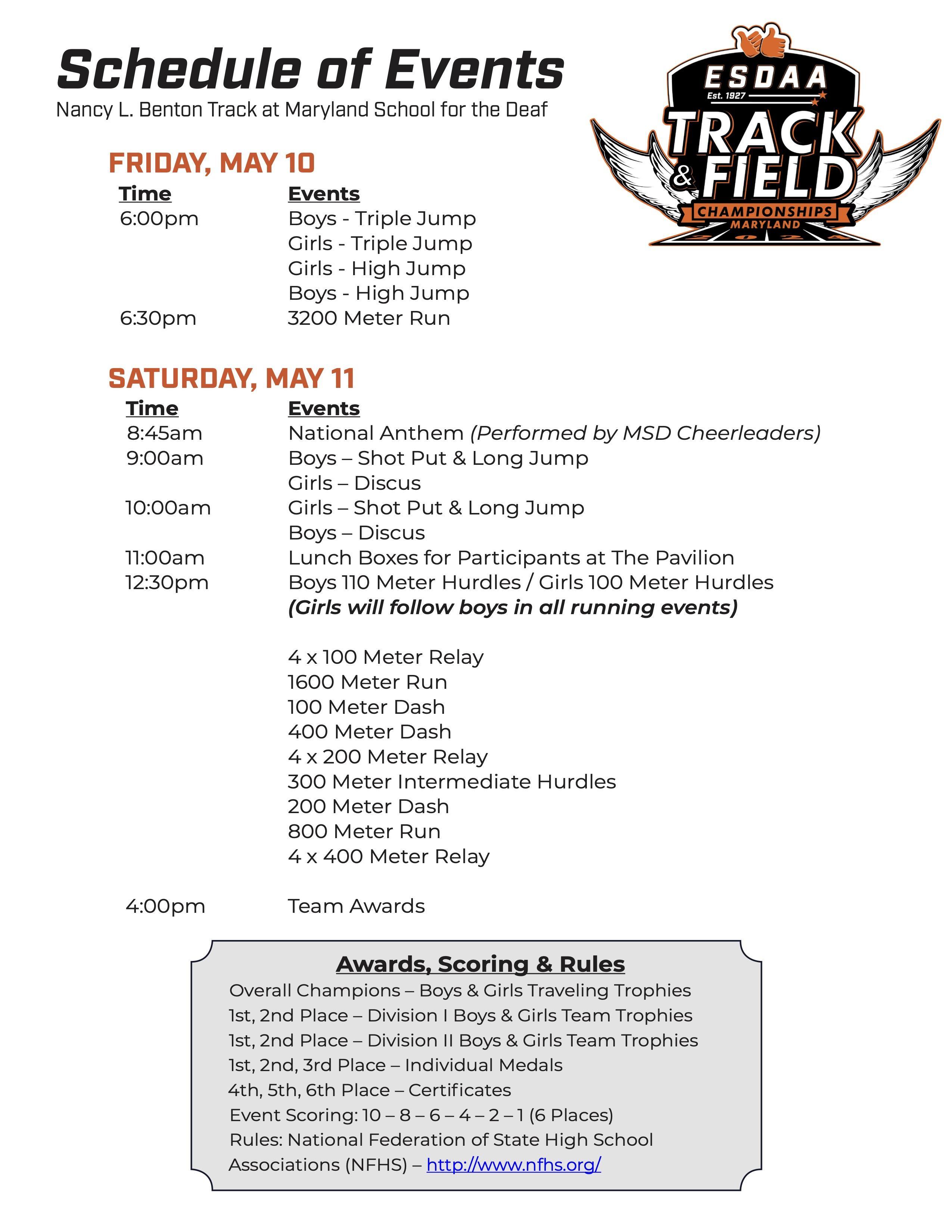 Schedule of Events – 2024 ESDAA Track & Field – MSD Athletics