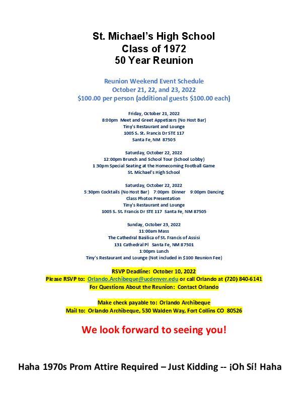 Upcoming Class Reunions – Alumni – St. Michael's High School
