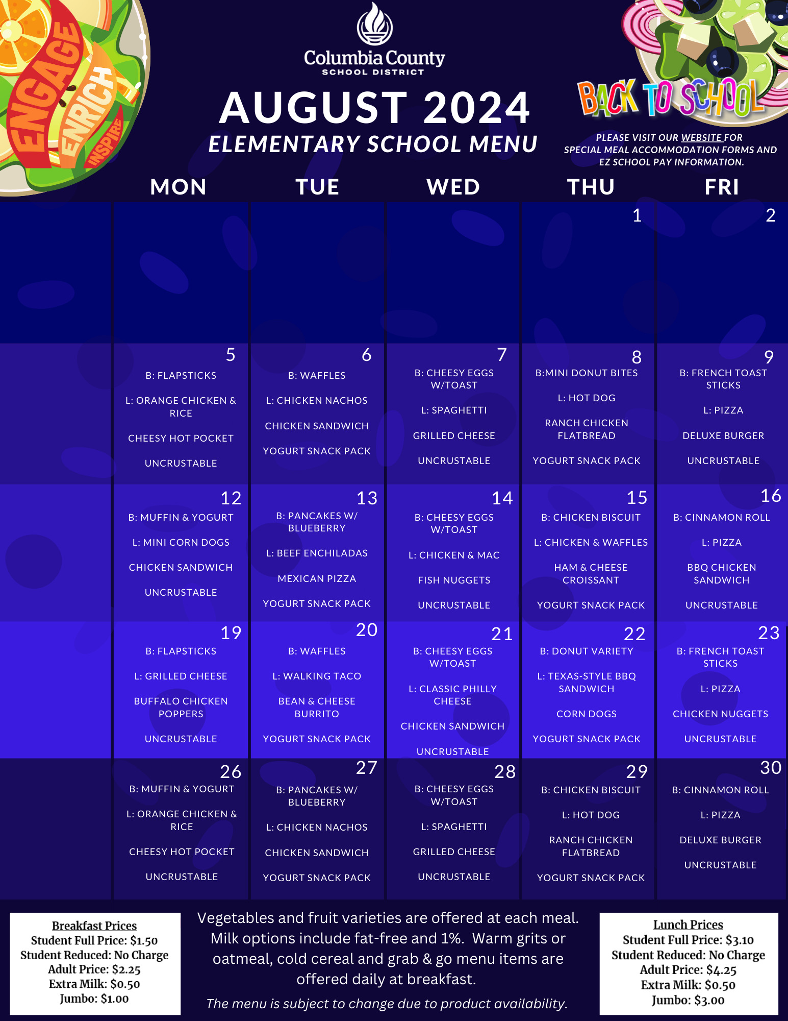 Menus – School Nutrition – Columbia County Schools