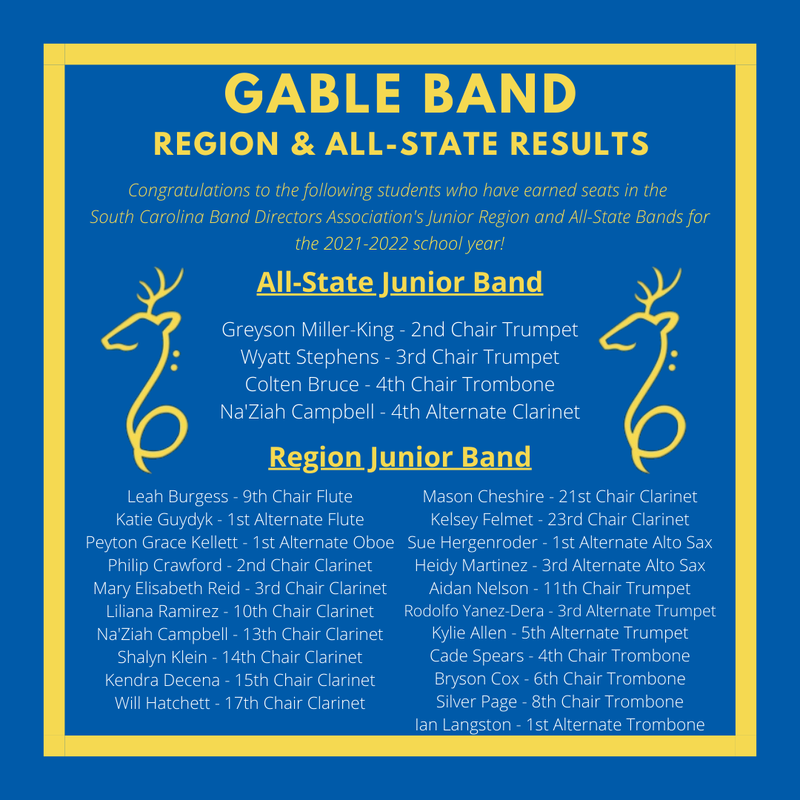 Gable Band Region & All-State Students | Gable Middle