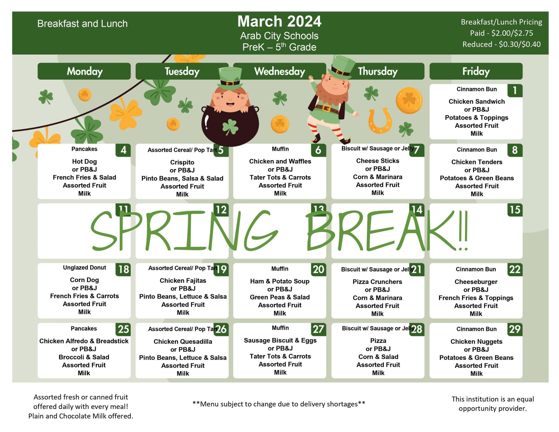Menus – Child Nutrition Program – Arab City Schools
