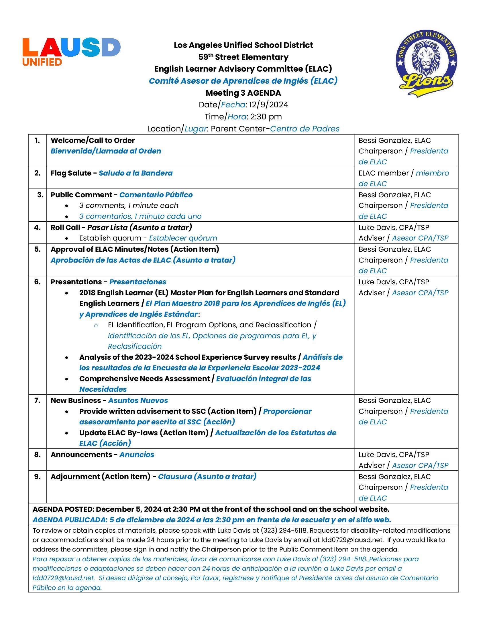 ELAC – Parents – 59th Street Elementary