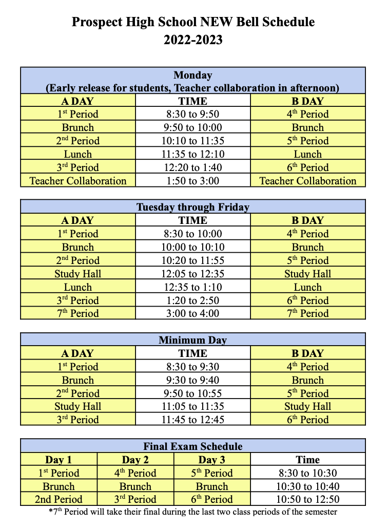 New Bell Schedule 2022 23 About Us Prospect High School