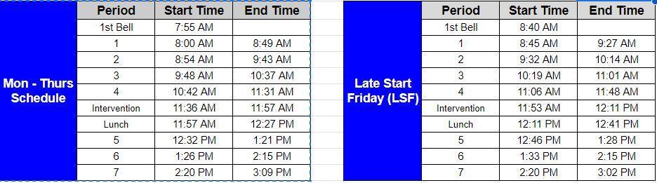 Bell Schedule - Promise of Excellence - Simons Middle School