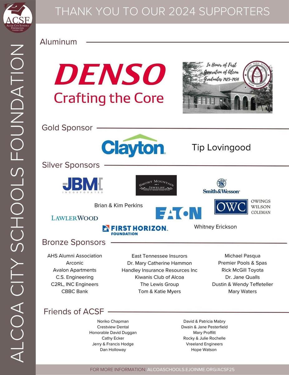 Thank you to our Sponsors – Alcoa City Schools Foundation – Alcoa City ...