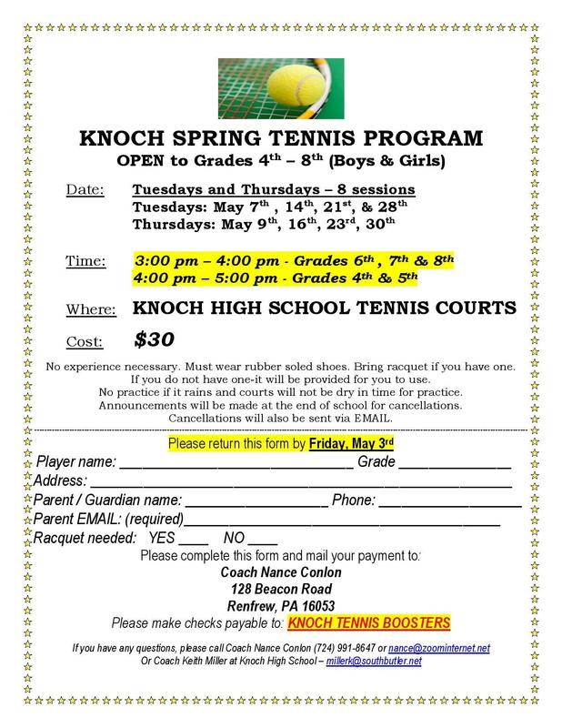 Spring Tennis Program for Grades 4 - 8 | Knoch Intermediate Elementary ...