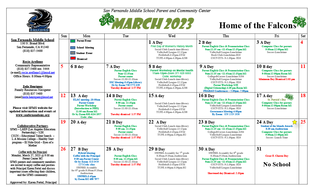 Parent Center Monthly Calendar – Parent and Community Center – San ...