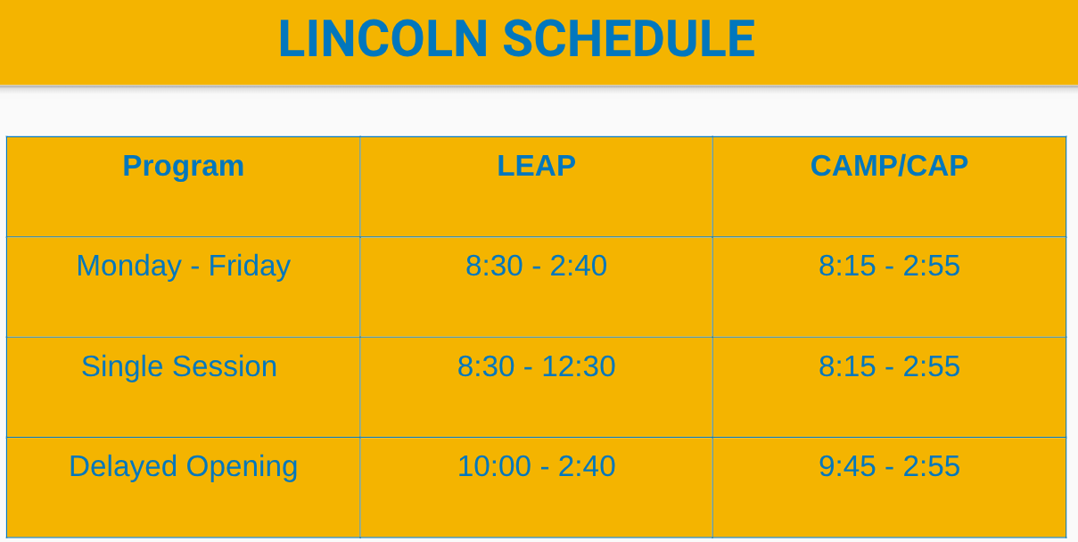 School Schedule – School Info – Lincoln School