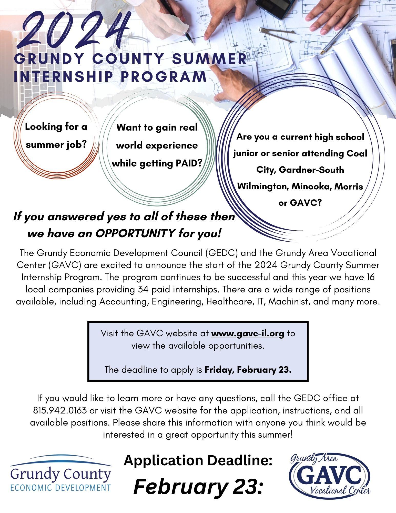 GEDC Summer Internship Flyer – GEDC Internship – Grundy Area Vocational ...