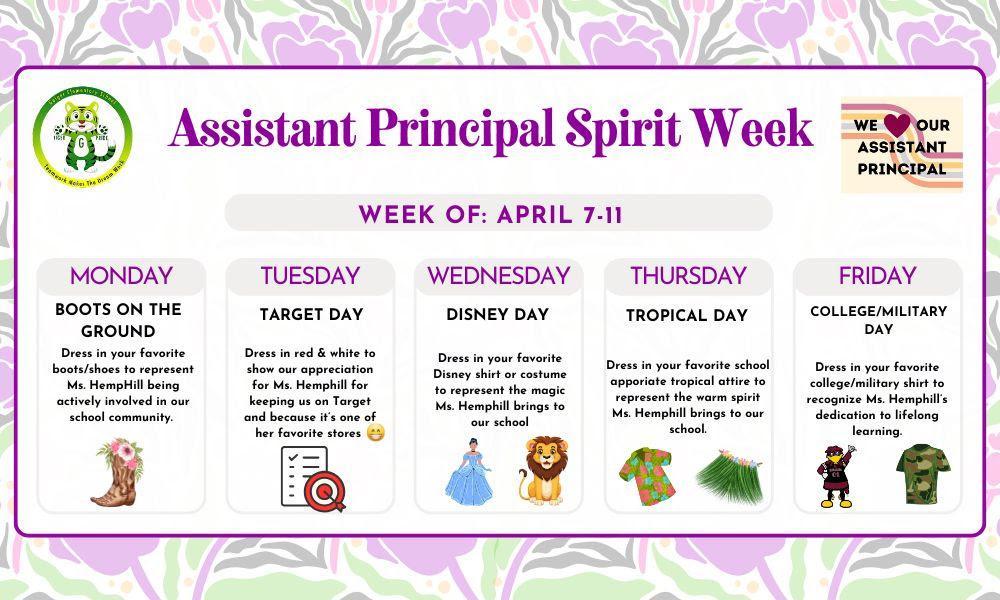 Sliding into Spring Break with a Spirit Week celebrating Ms. Hemphill ...