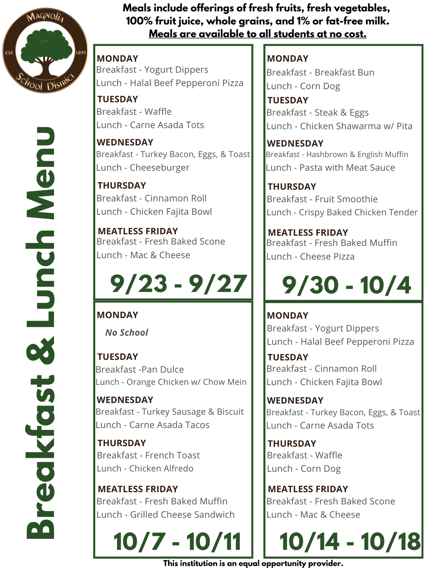 Magnolia School District Food Menus