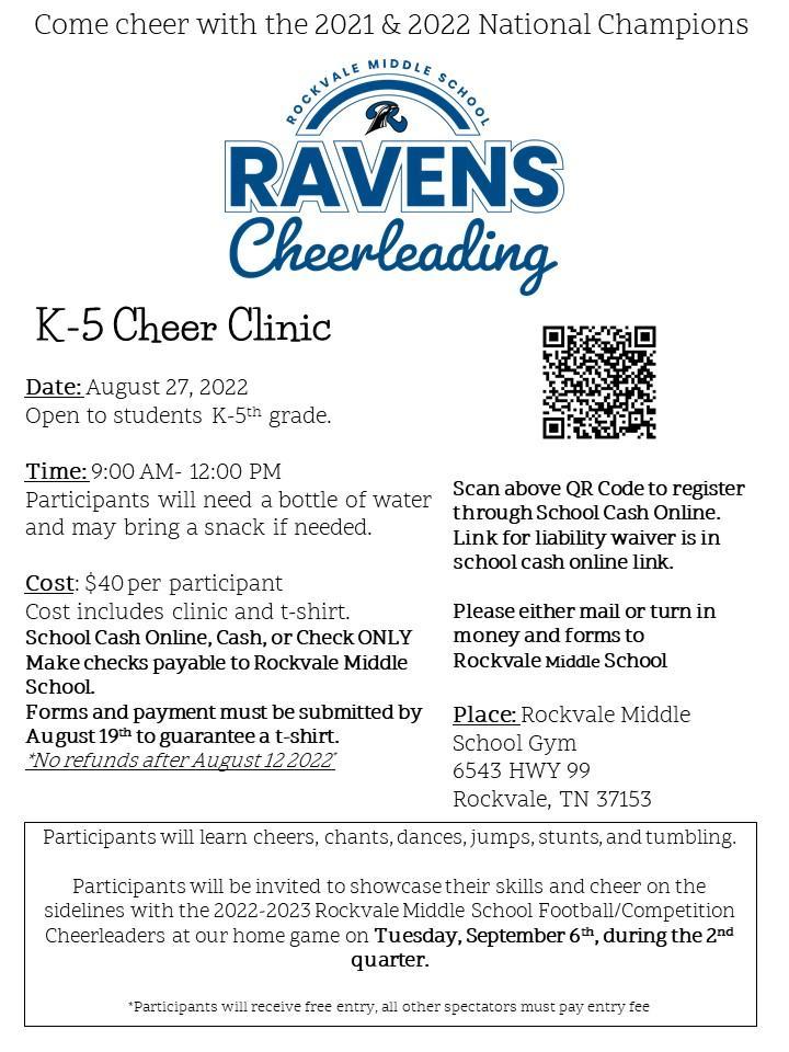 RMS K-5 Cheer Clinic – Football Cheerleading – Rockvale Middle School