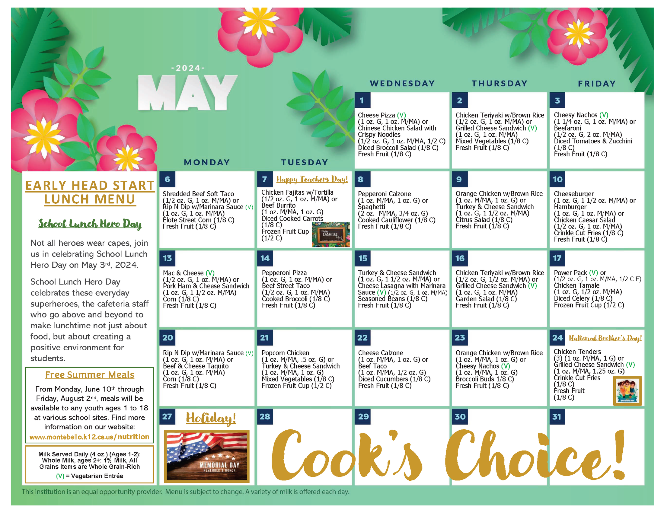 Menus – Nutrition Services – Montebello Unified School District