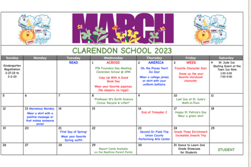 March 2023 Calendar | Clarendon Elementary School