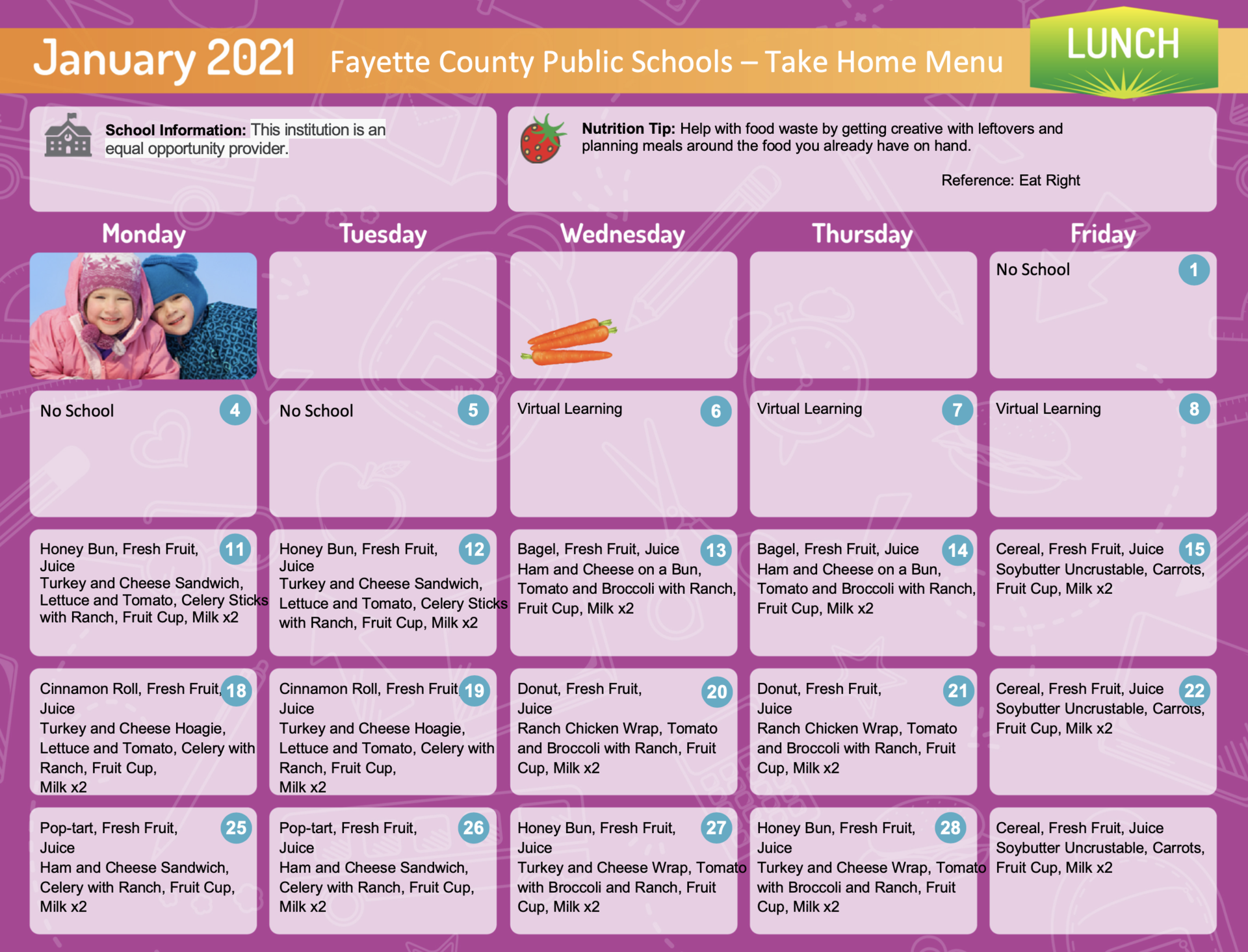 Monthly Cafeteria Menus – Parent & Student Info – Fayette County Public ...