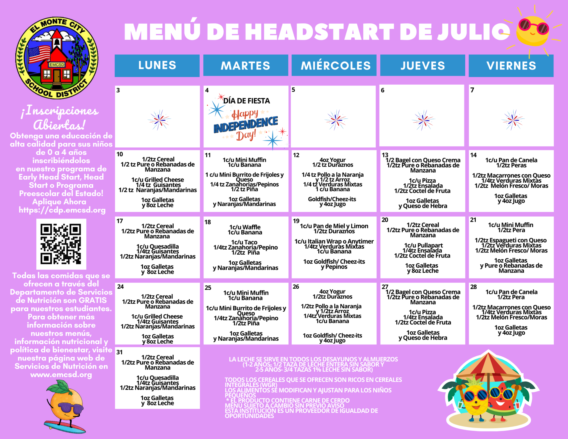 Menus & Meal Programs – Nutrition Services – El Monte City School District