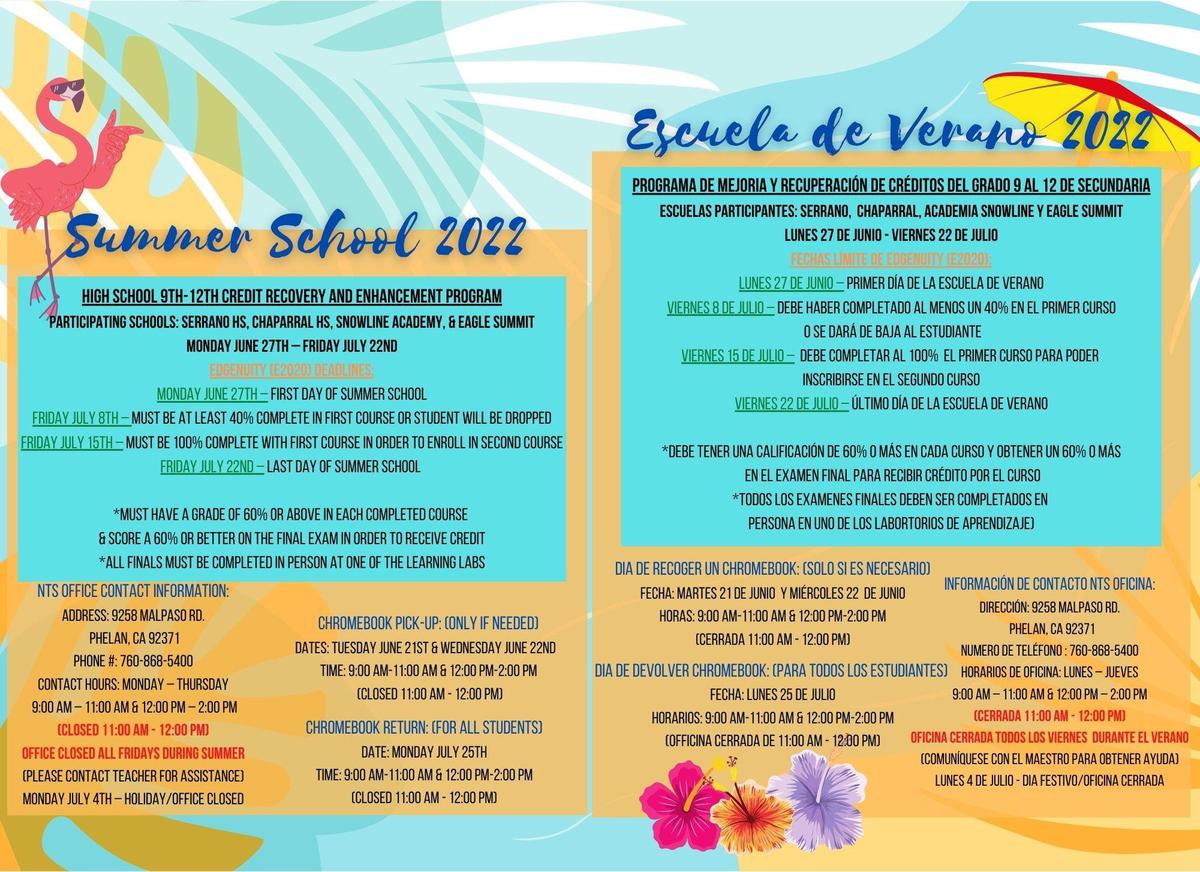 SUMMER SCHOOL INFORMATION Chaparral High School