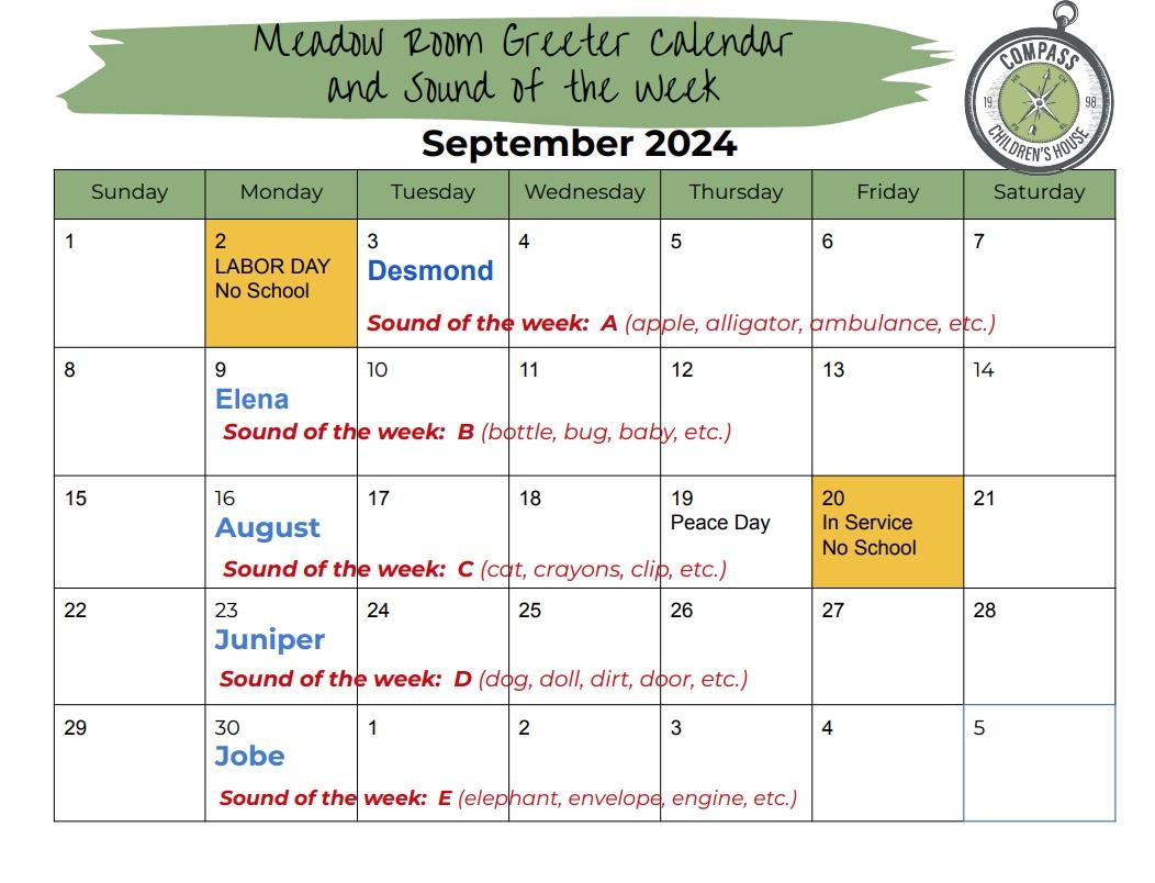 Classroom Schedule and Calendars – Meadow Room – Compass Montessori