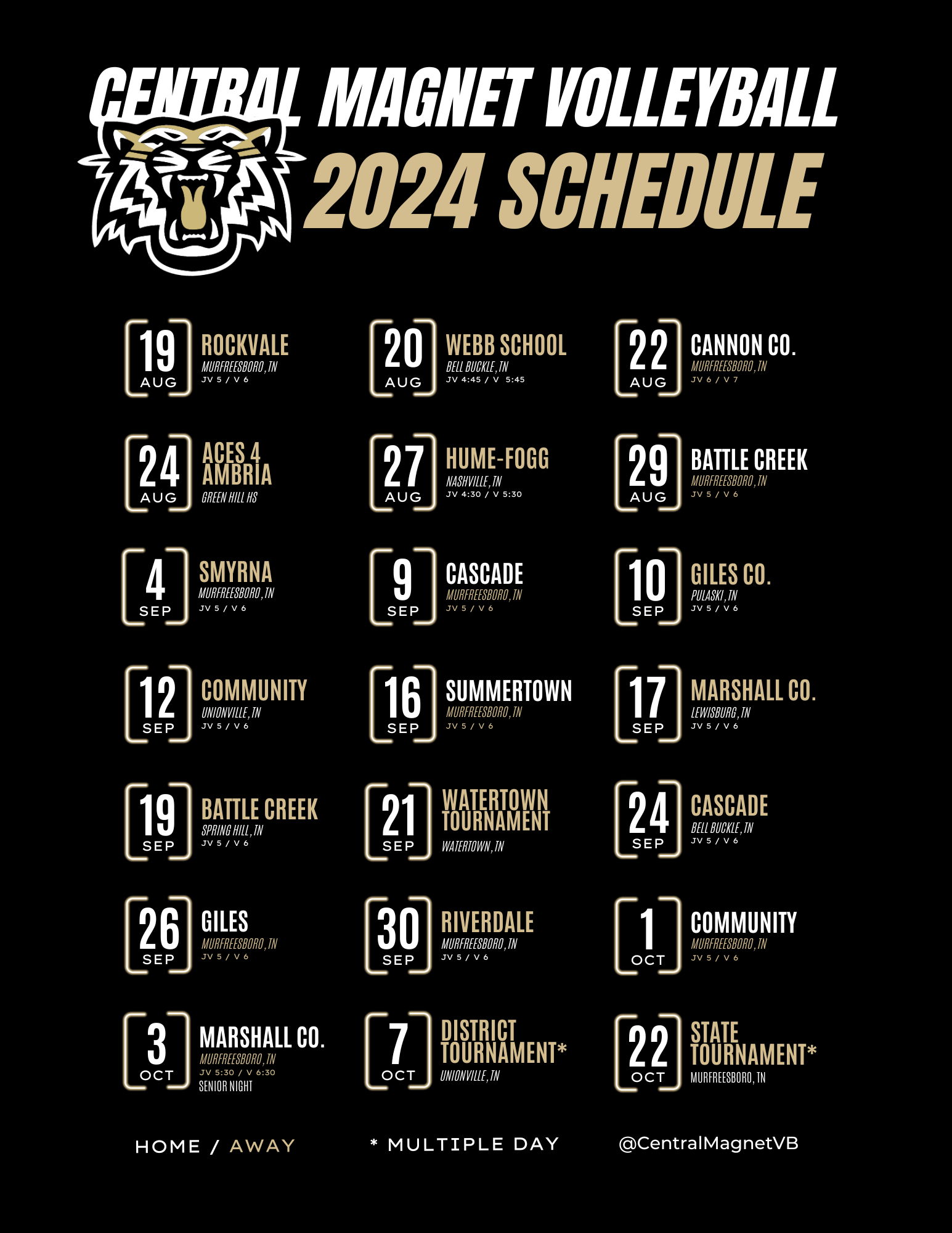 Schedule – High School Volleyball – Central Magnet School