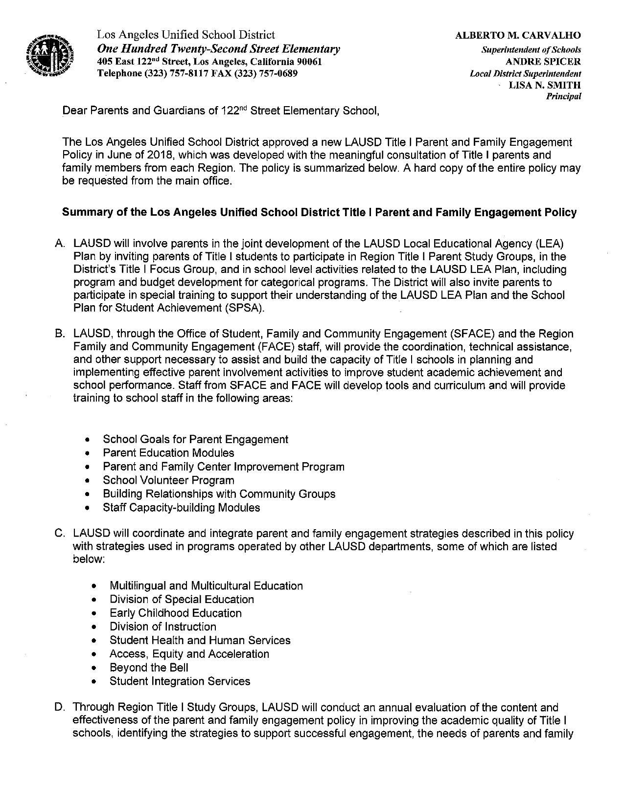 Advisory Councils – Our School – 122nd Street Elementary