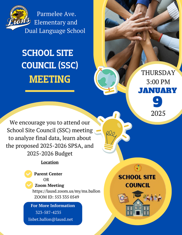 SSC Meeting Jan. 9 | Parmelee Avenue Elementary and Dual Language School
