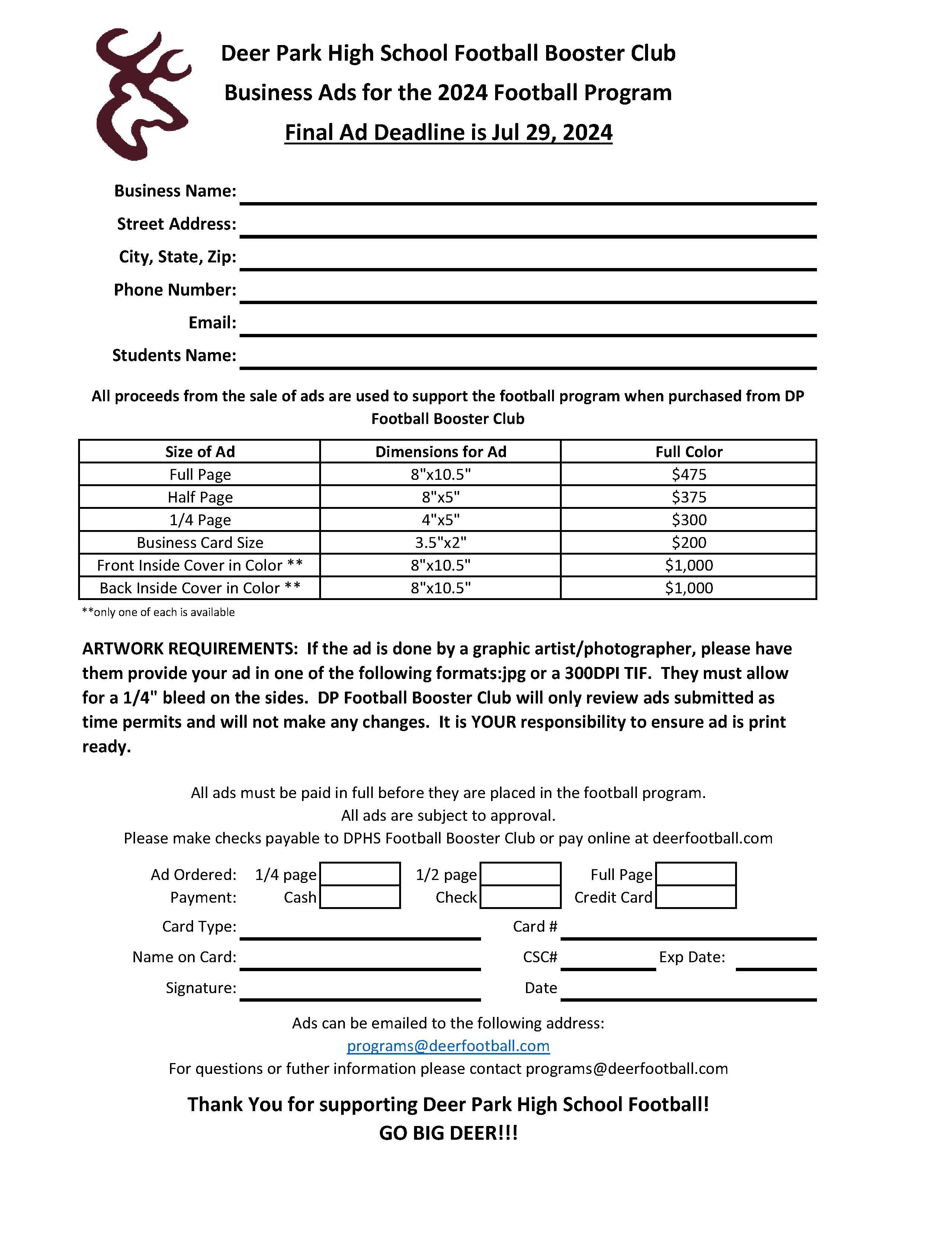 Football Booster Club – DPHS Football – Deer Park Independent School ...