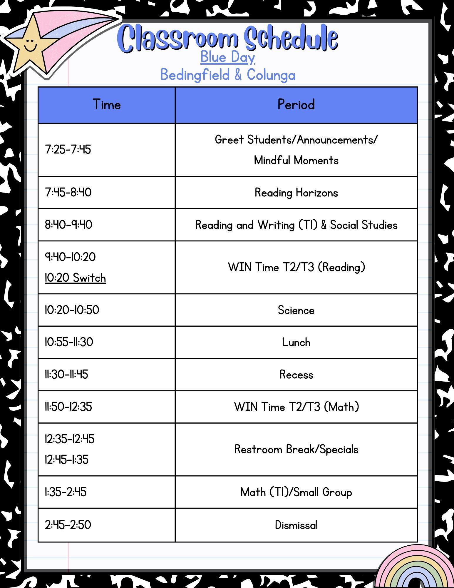 Schedule – Mrs. Adriana Colunga – Carpenter Elementary