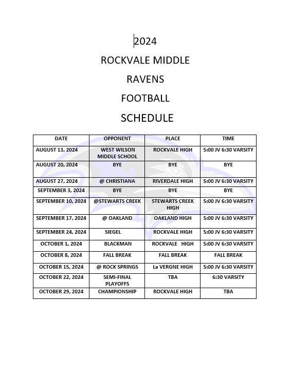 2024 Football Schedules – Football – Rockvale High School