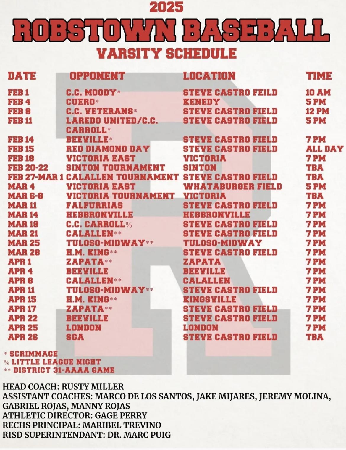 Schedules – Athletics – Robstown Independent School District