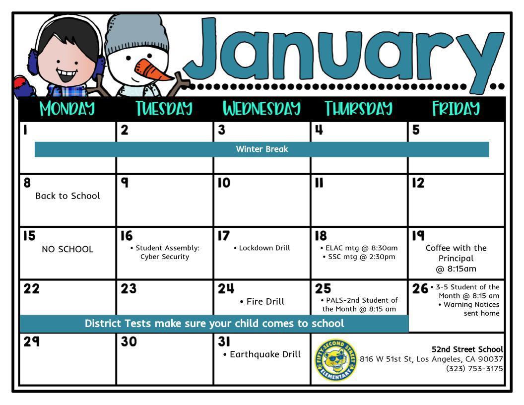 Monthly Newsletters – Parents – 52nd Street Elementary