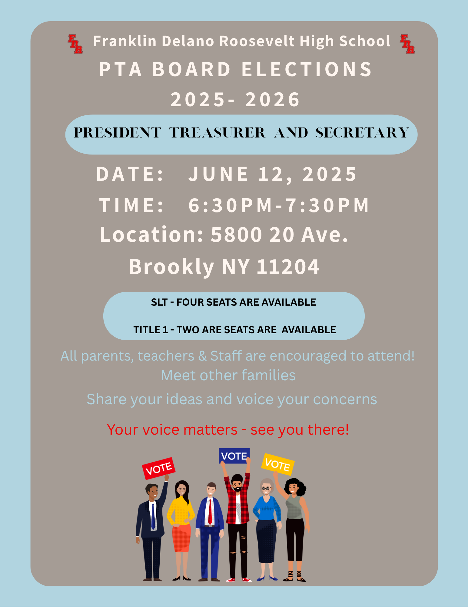 PTA Meeting – Ms. Gennifer Francis – Franklin Delano Roosevelt High School