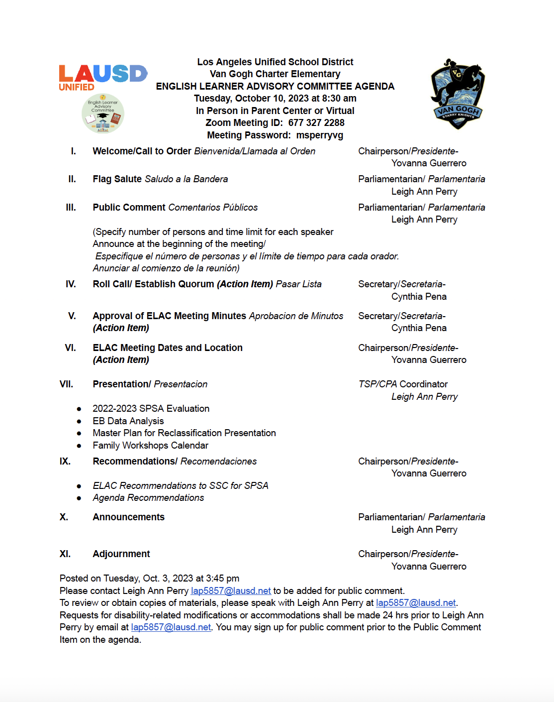 School Site Council/ELAC – For Parents – Van Gogh Charter