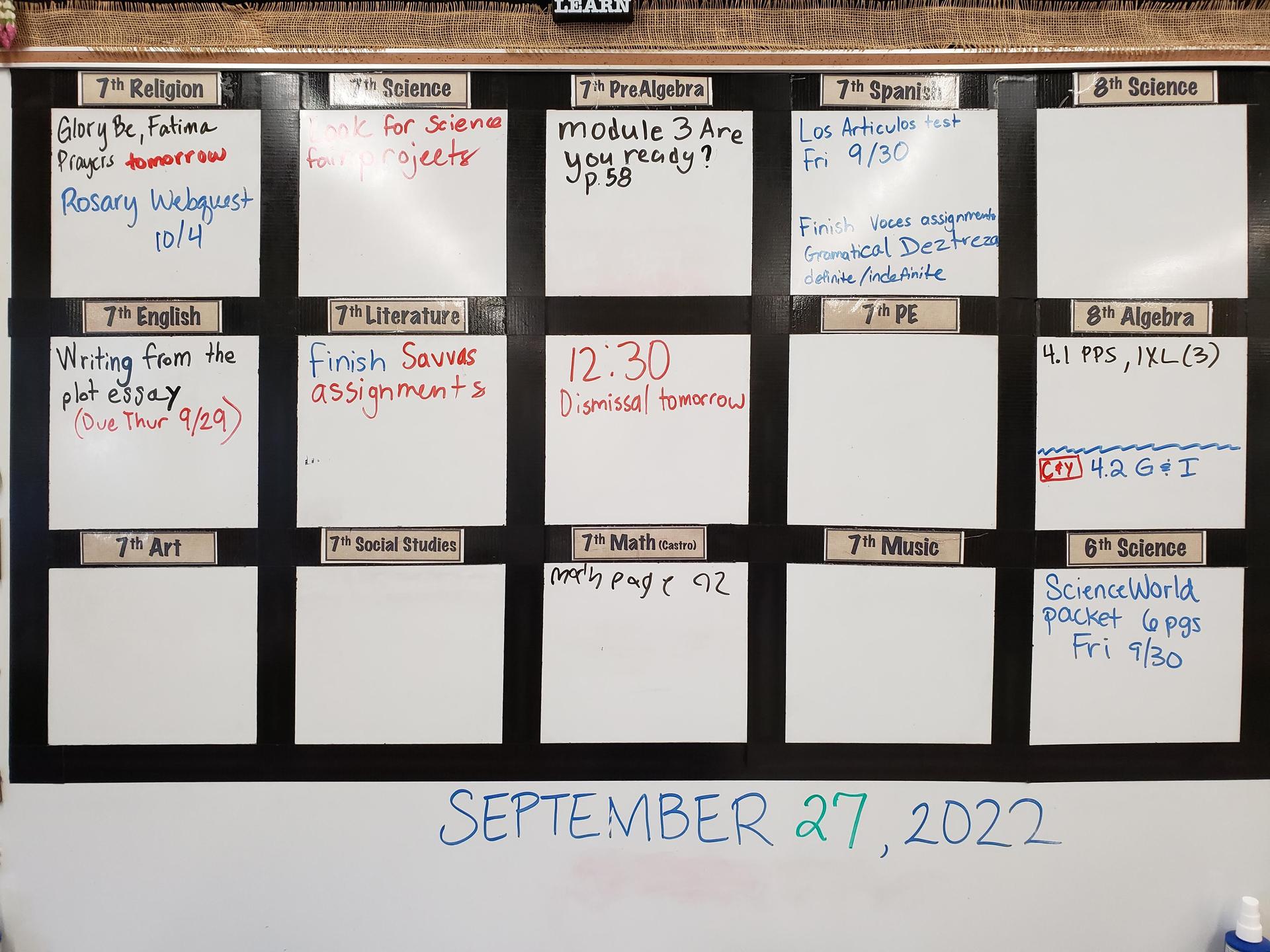 Homework – 7th Grade – St. Edward School