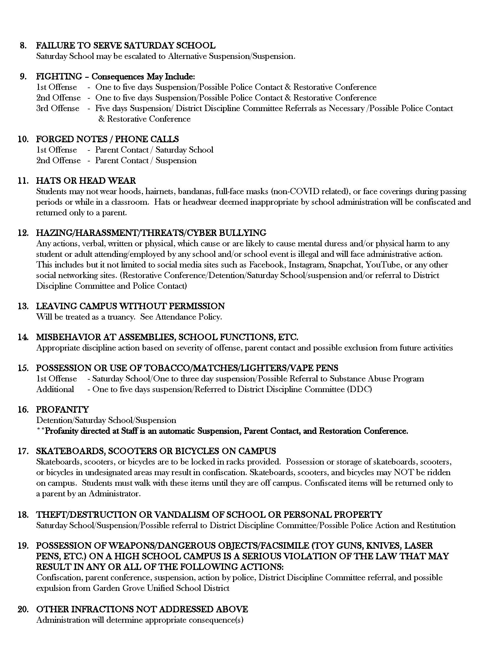 Disciplinary Consequences – School Policies – Los Amigos High School