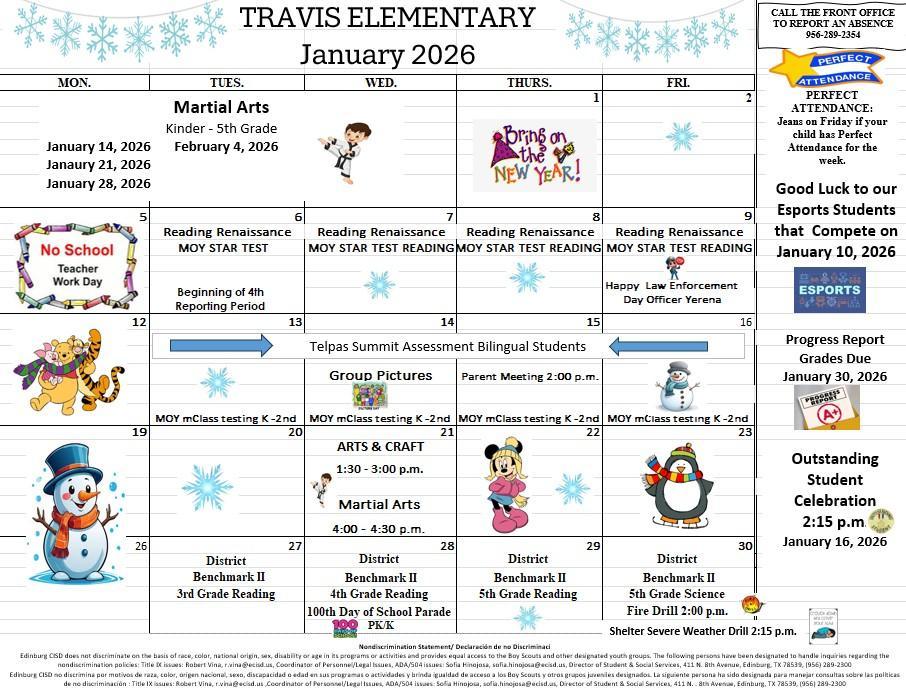Travis Monthly Calendat