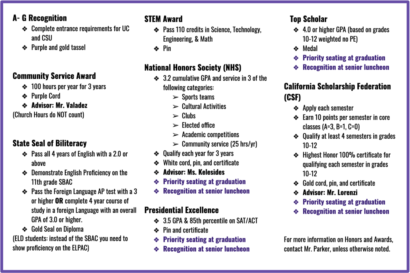 Honors Awards Counseling Ridgeview High School