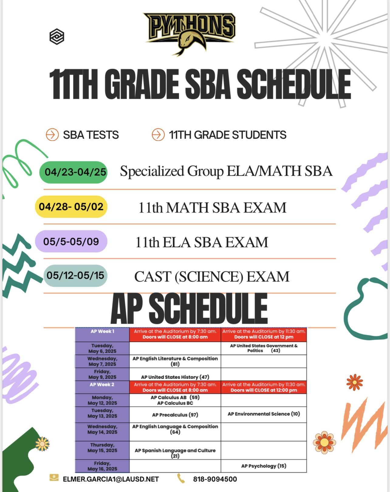 11th Grade SBA & AP Schedule! | Panorama High School & Magnets
