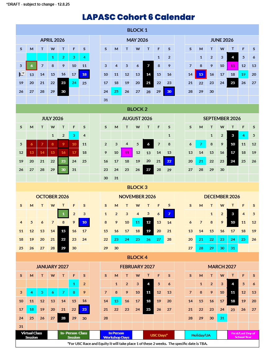 Cohort 6 Calendar – LAPASC – Human Resources