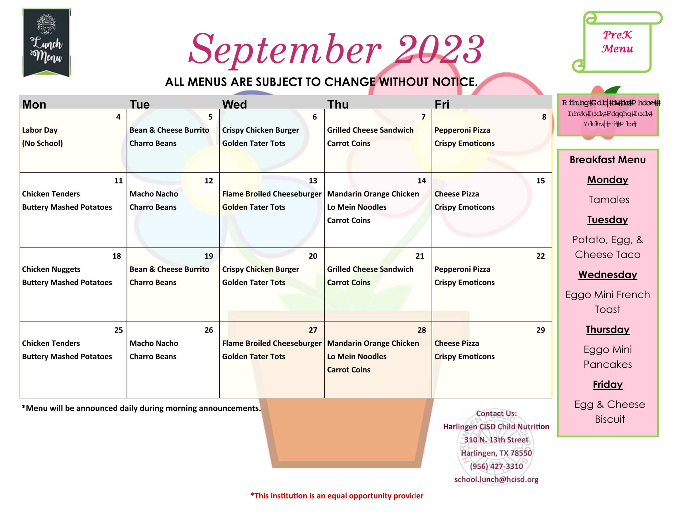 School Lunch Menu
