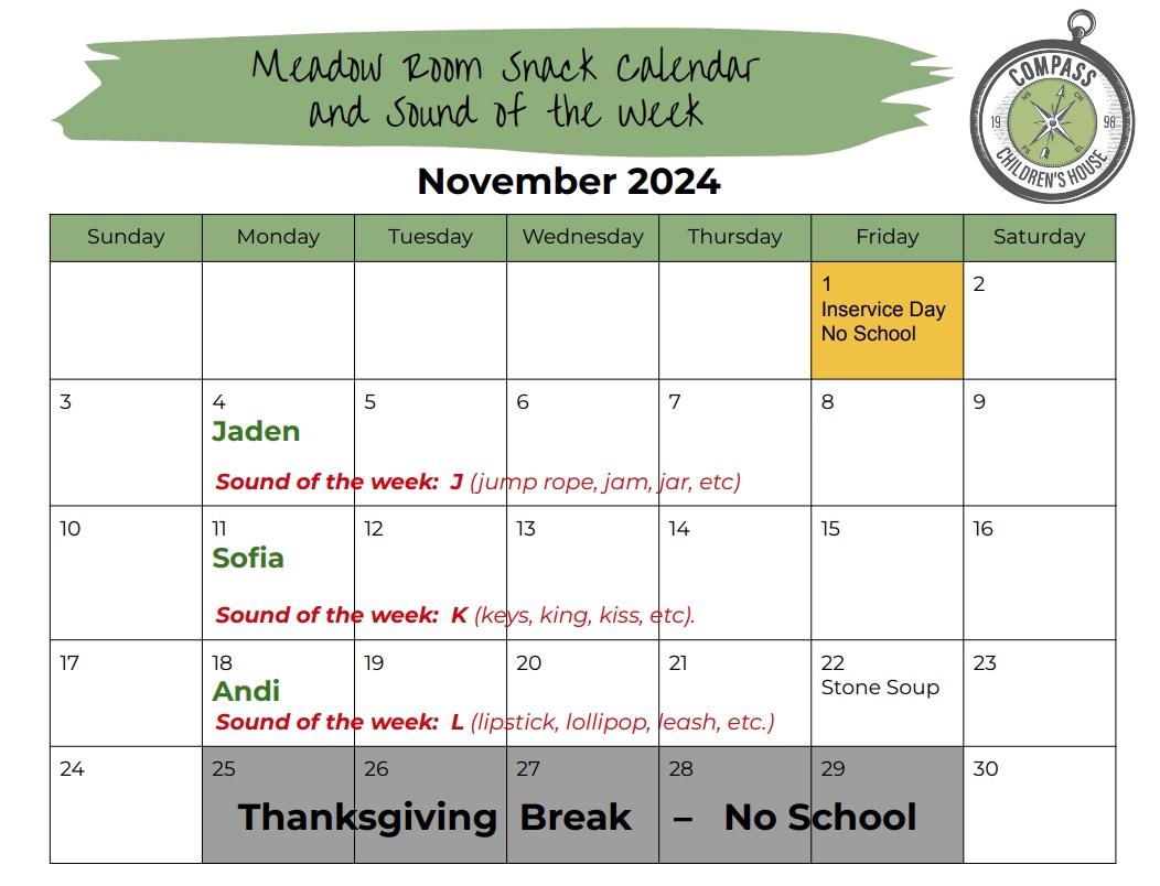 Classroom Schedule and Calendars – Meadow Room – Compass Montessori