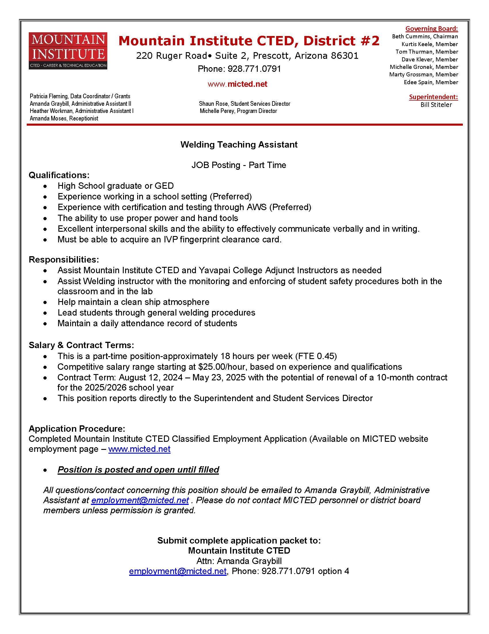 Employment Opportunities-For District Staff – Employment Opportunities – Mountain Institute CTED