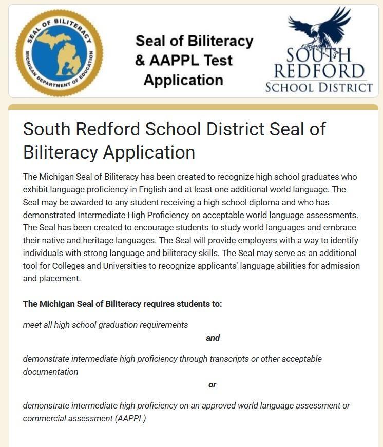 Seal of Biliteracy – Multilingual Learner Services – South Redford SD