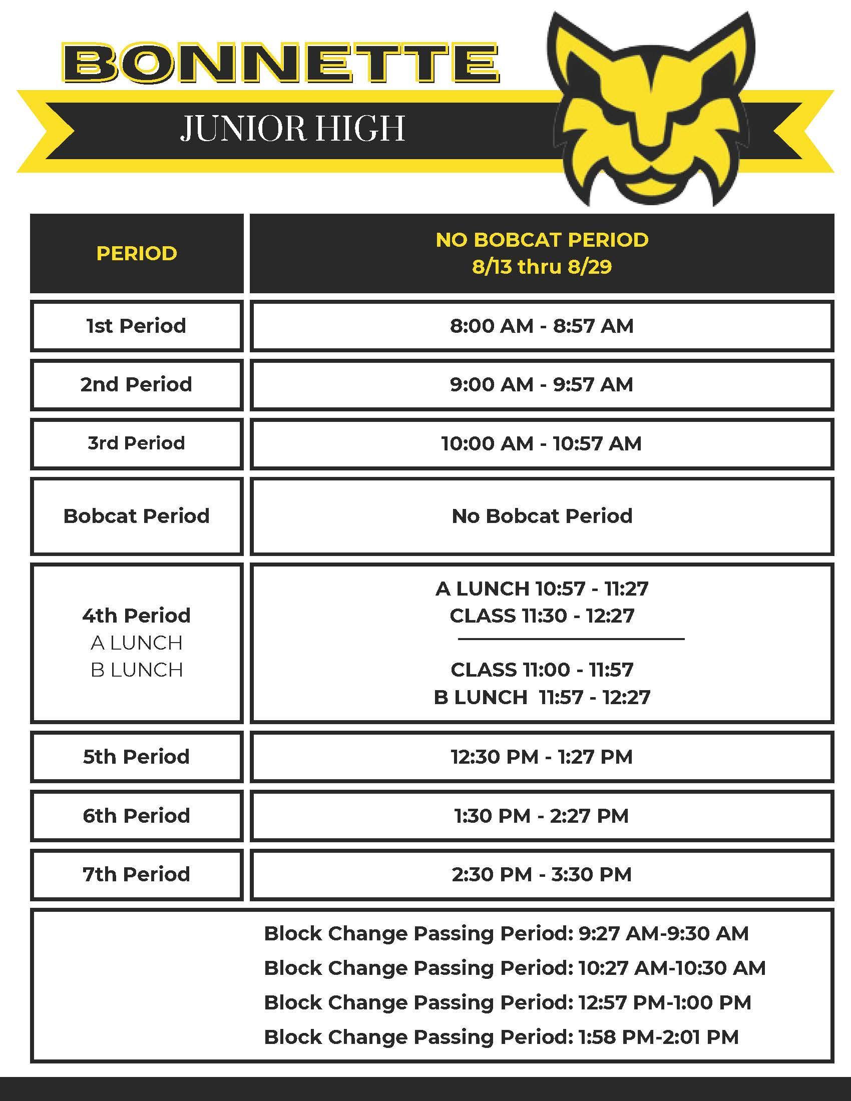 Bell Schedules – All About BJH – Bonnette Junior High