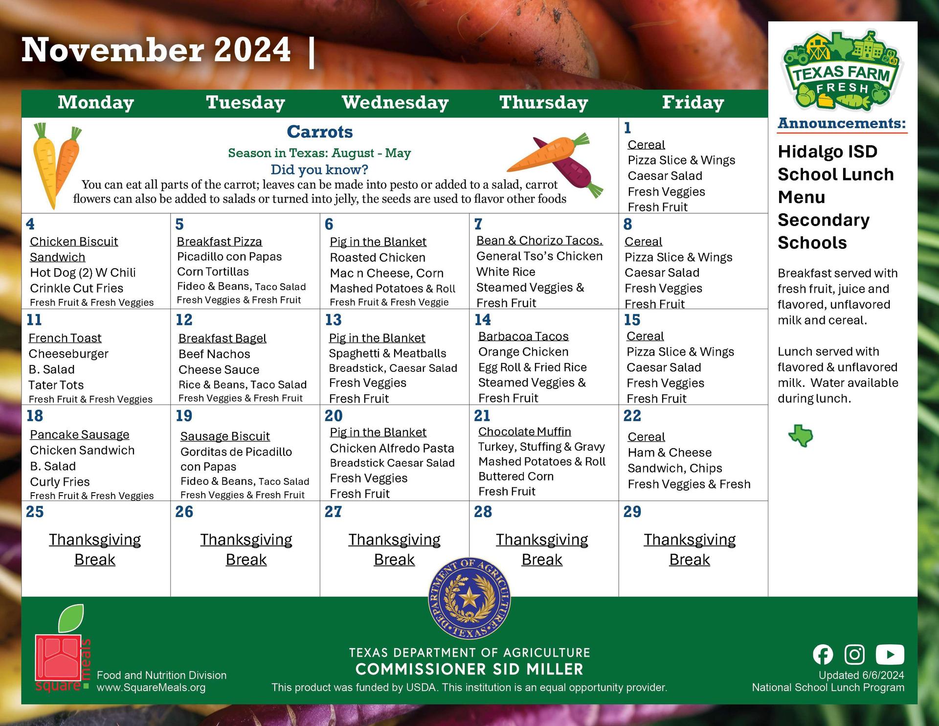 Menu – Child Nutrition – Hidalgo Independent School District
