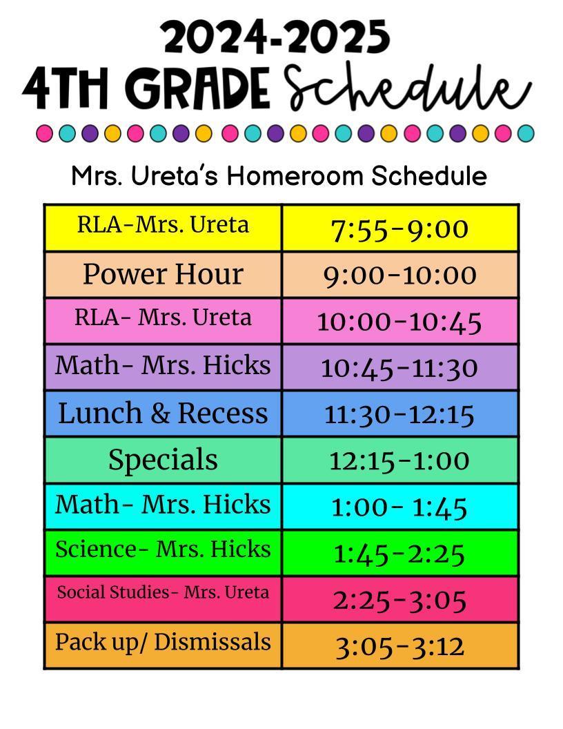 Mrs. Ureta's Homeroom Schedule – Cinthia Ureta – Canton Intermediate School