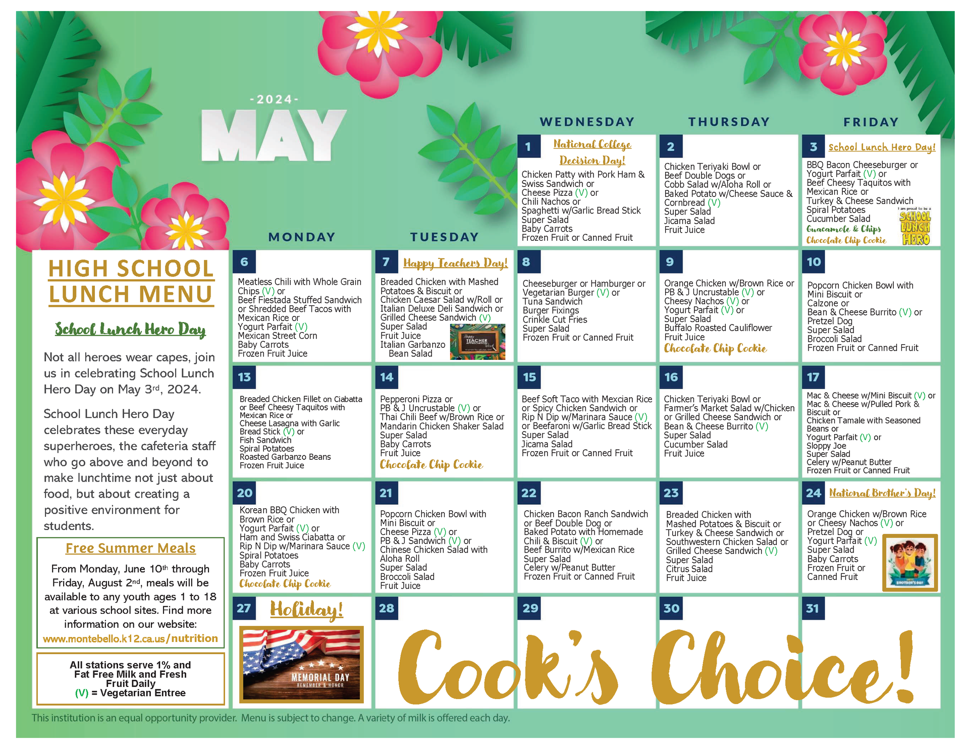 Menus – Nutrition Services – Montebello Unified School District